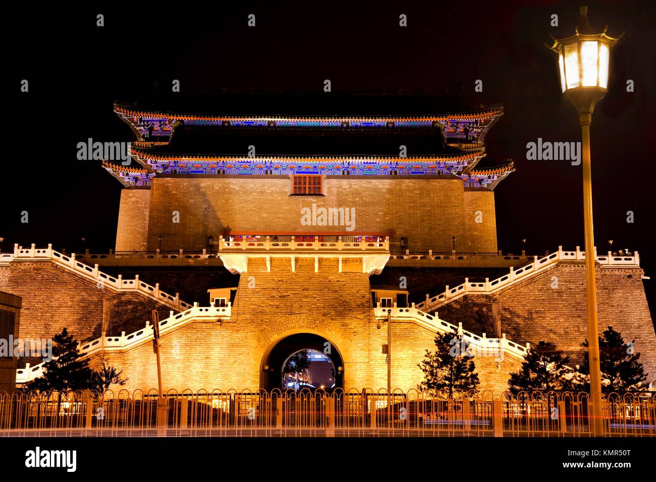 Zhengyang Gate with Streetlight Tiananmen Square Beijing, China Night ...