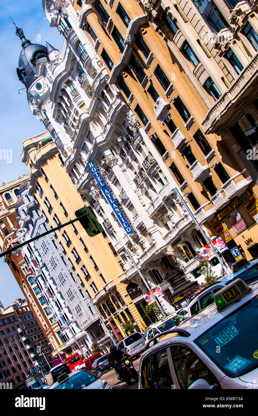 An angled view of part of Gran Via in the centre of Madrid Stock Photo ...