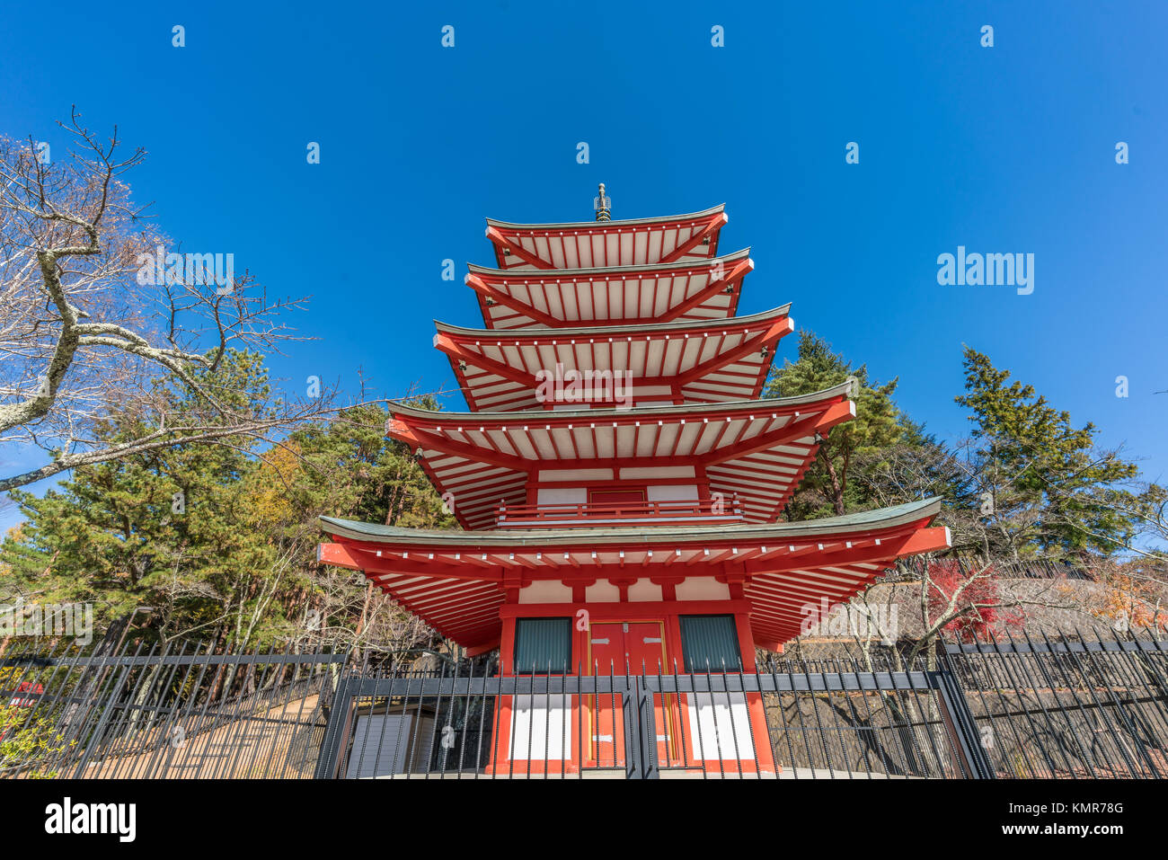 Front view of Chureito Pagoda at Arakurayama Sengen park. Located in ...
