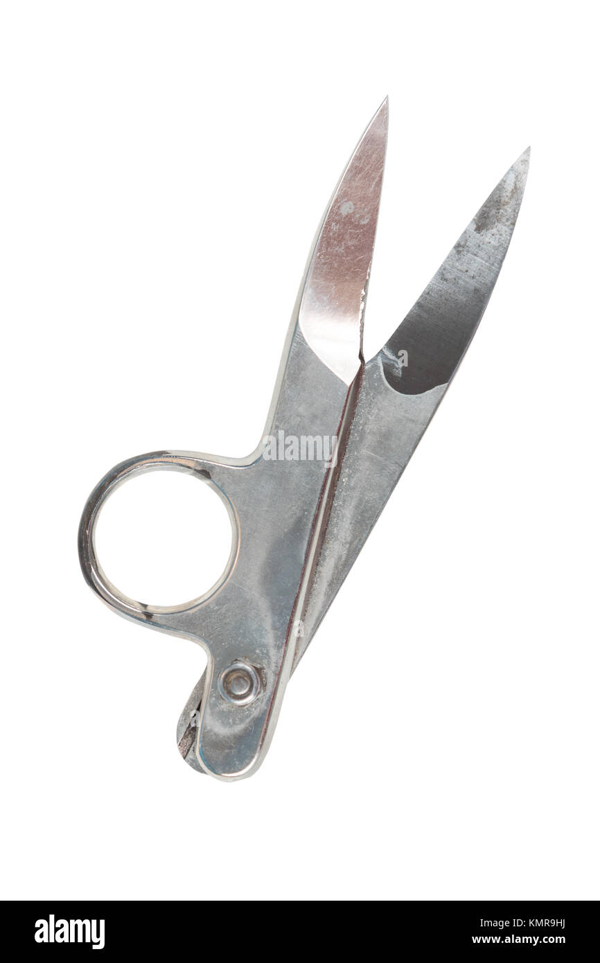 Saved path, Old metal sewing scissors isolated on a white background ...
