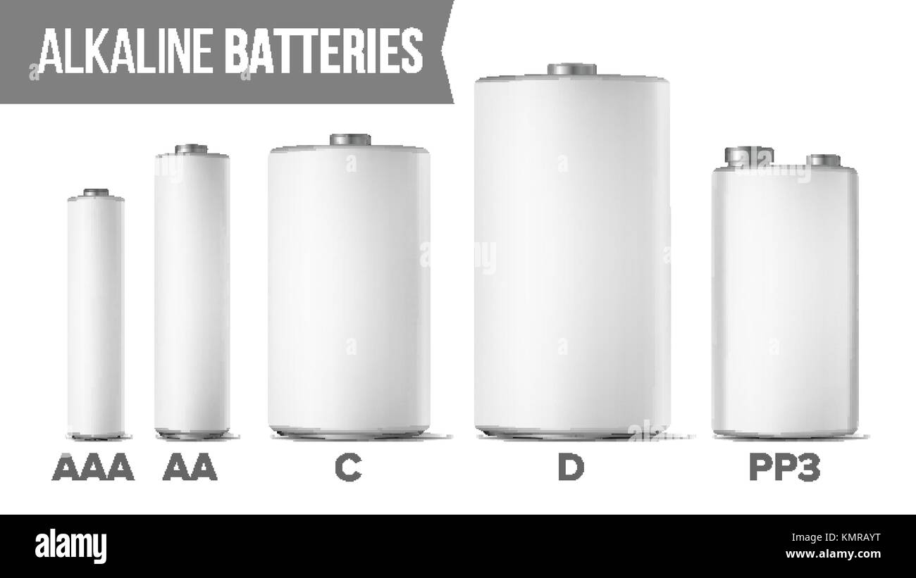 Alkaline Batteries Mock Up Set Vector. Different Types AAA, AA, C, D ...