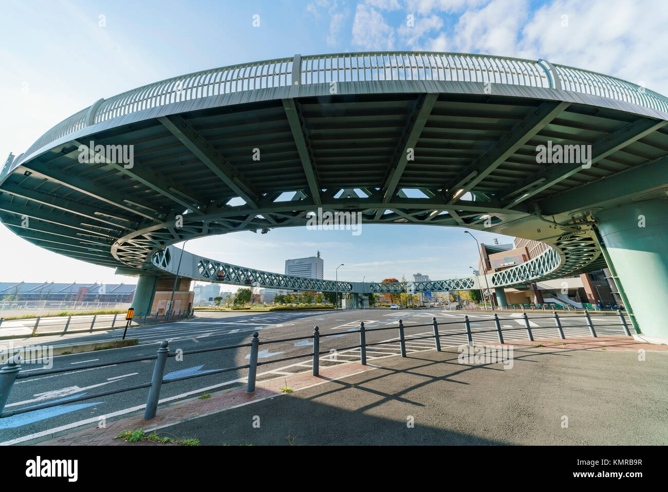 Yokohama, NOV 21: Big round pedestrian bridge and road on NOV 21, 2017 ...