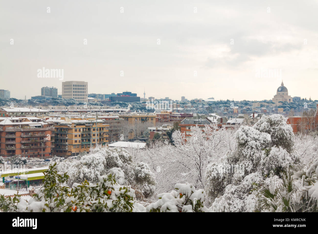 ROME COVERED BY SNOW: VIEW OF EUR DISTRICT FROM PUBLIC PARK Stock Photo ...