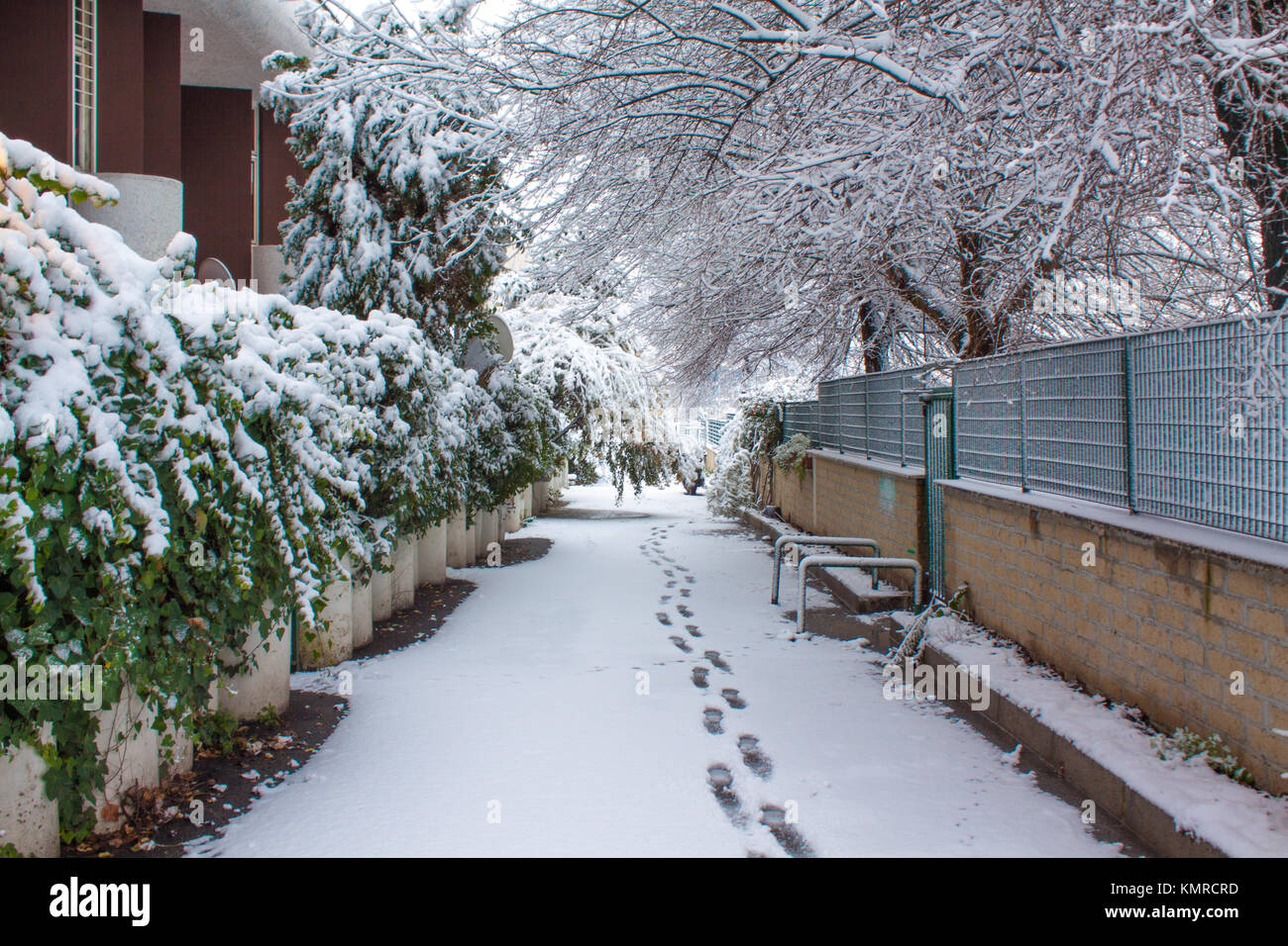 COURTYARD COVERED BY SNOW Stock Photo - Alamy