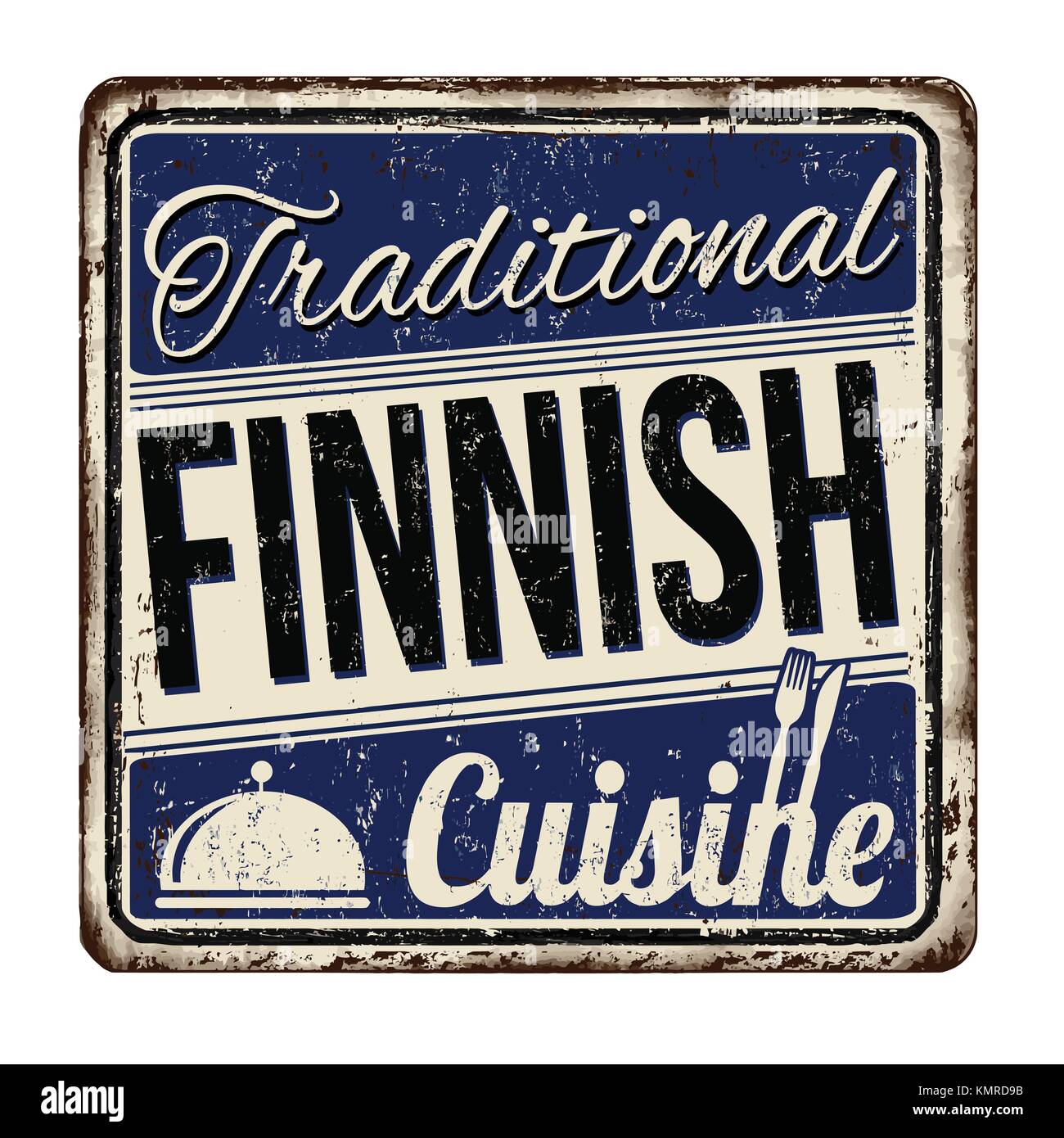 Traditional Finnish cuisine vintage rusty metal sign on a white ...
