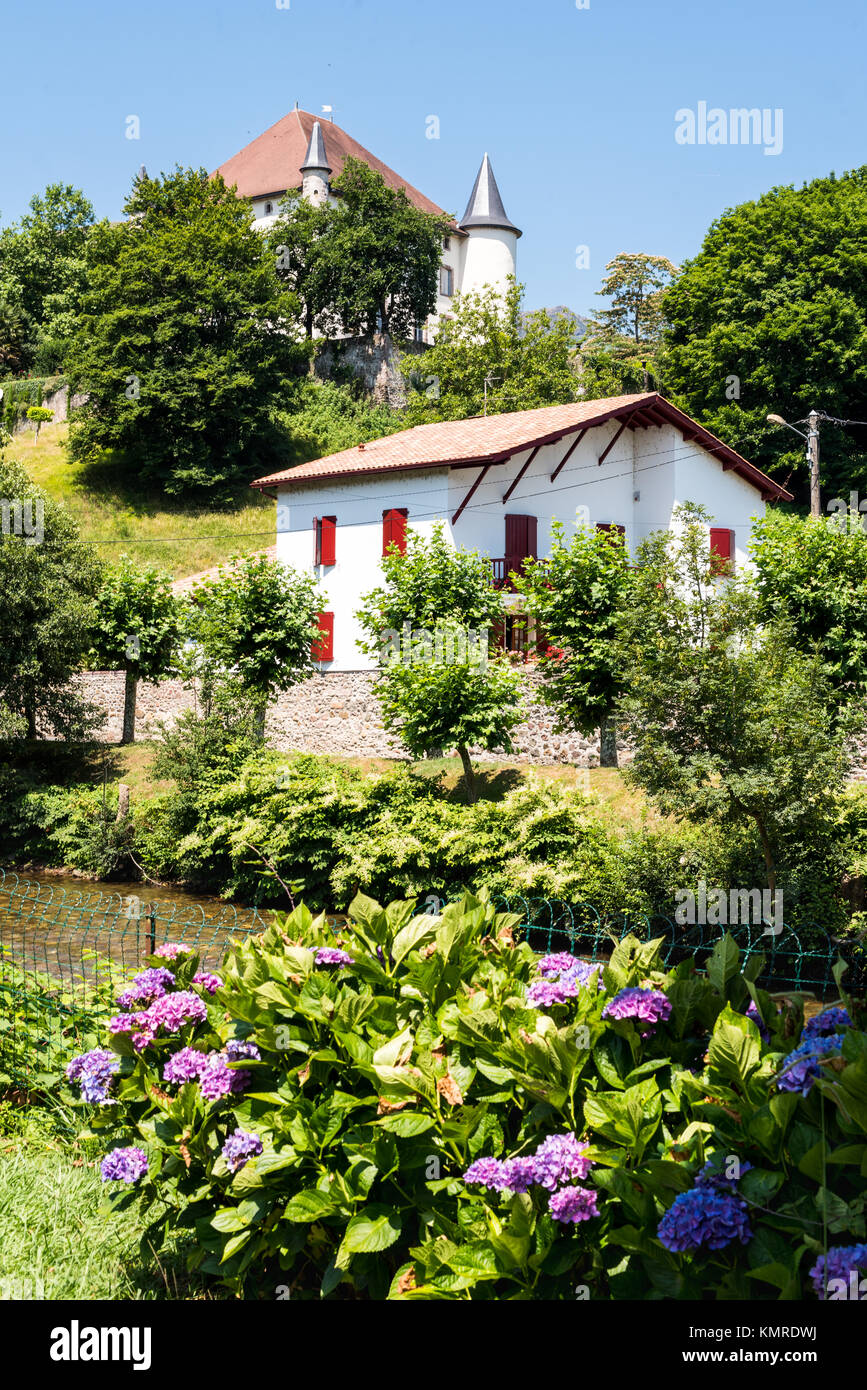 Traditional architecture of small Basque Country town, France Stock ...