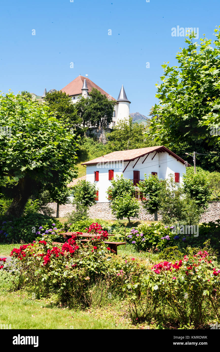 Traditional architecture of small Basque Country town, France Stock ...