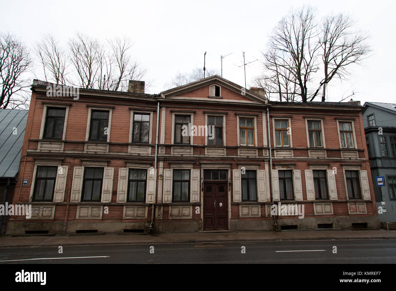 Traditional wooden buildings in the Kalnciema Quarter of Riga, Latvia ...