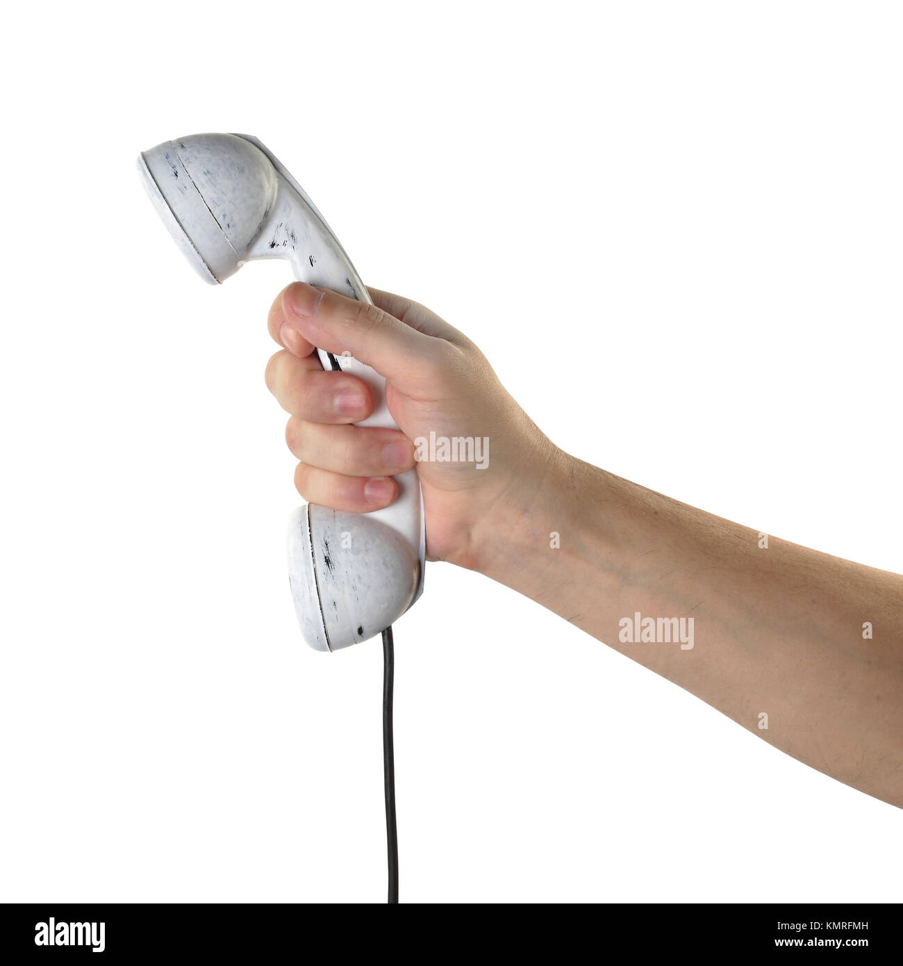 Objects Hands action - Hand holds vintage retro phone handset isolated ...