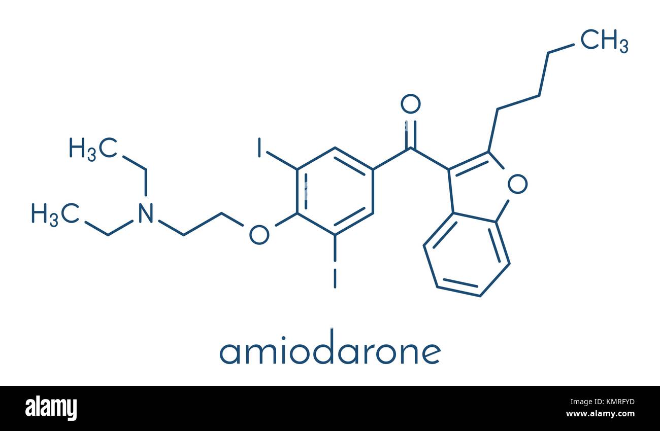 Amiodarone antiarrhythmic drug molecule. Skeletal formula Stock Vector ...