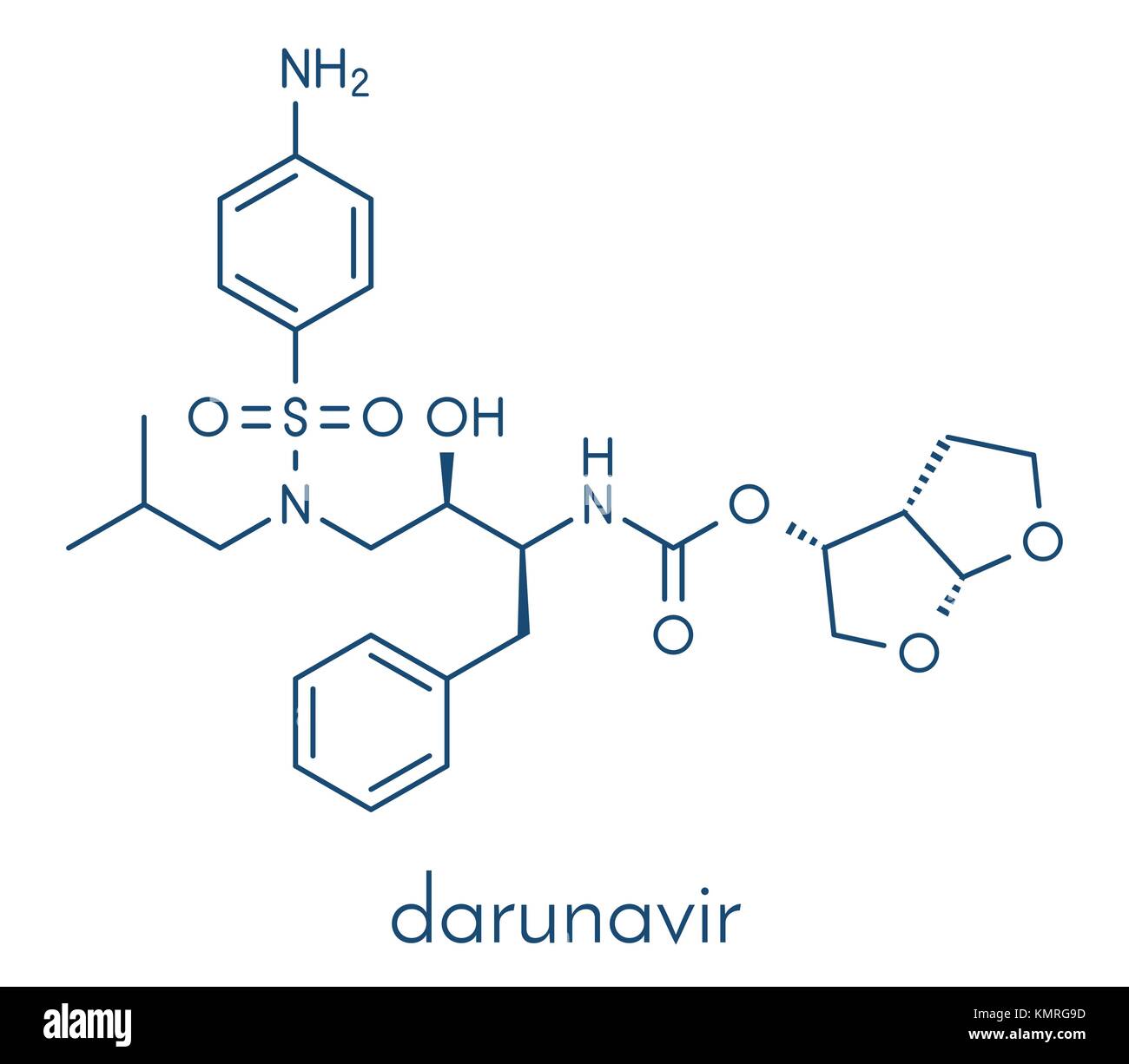 Darunavir HIV drug (protease inhibitor class) molecule. Skeletal ...