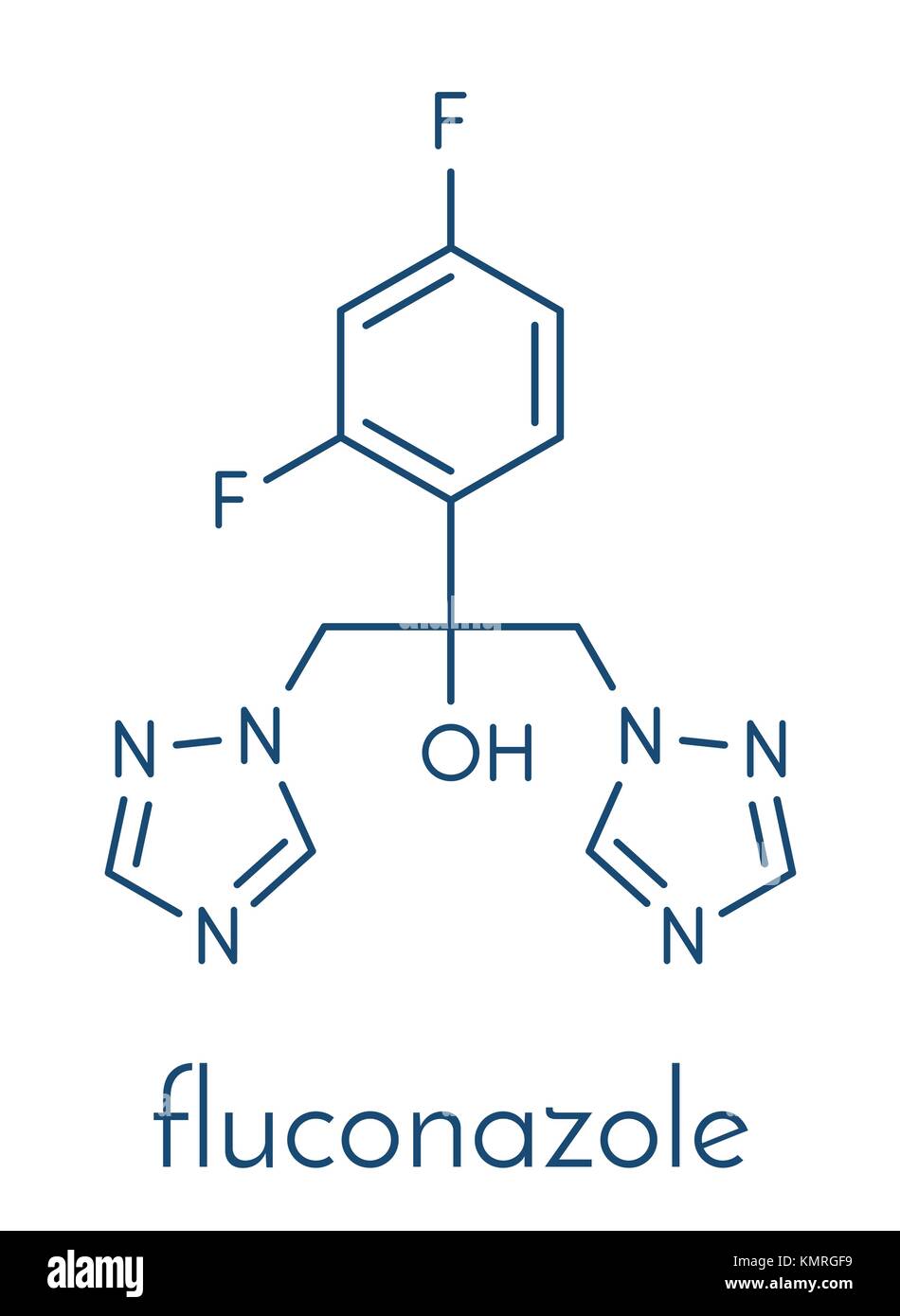 Fluconazole antifungal drug (triazole class) molecule. Skeletal formula ...