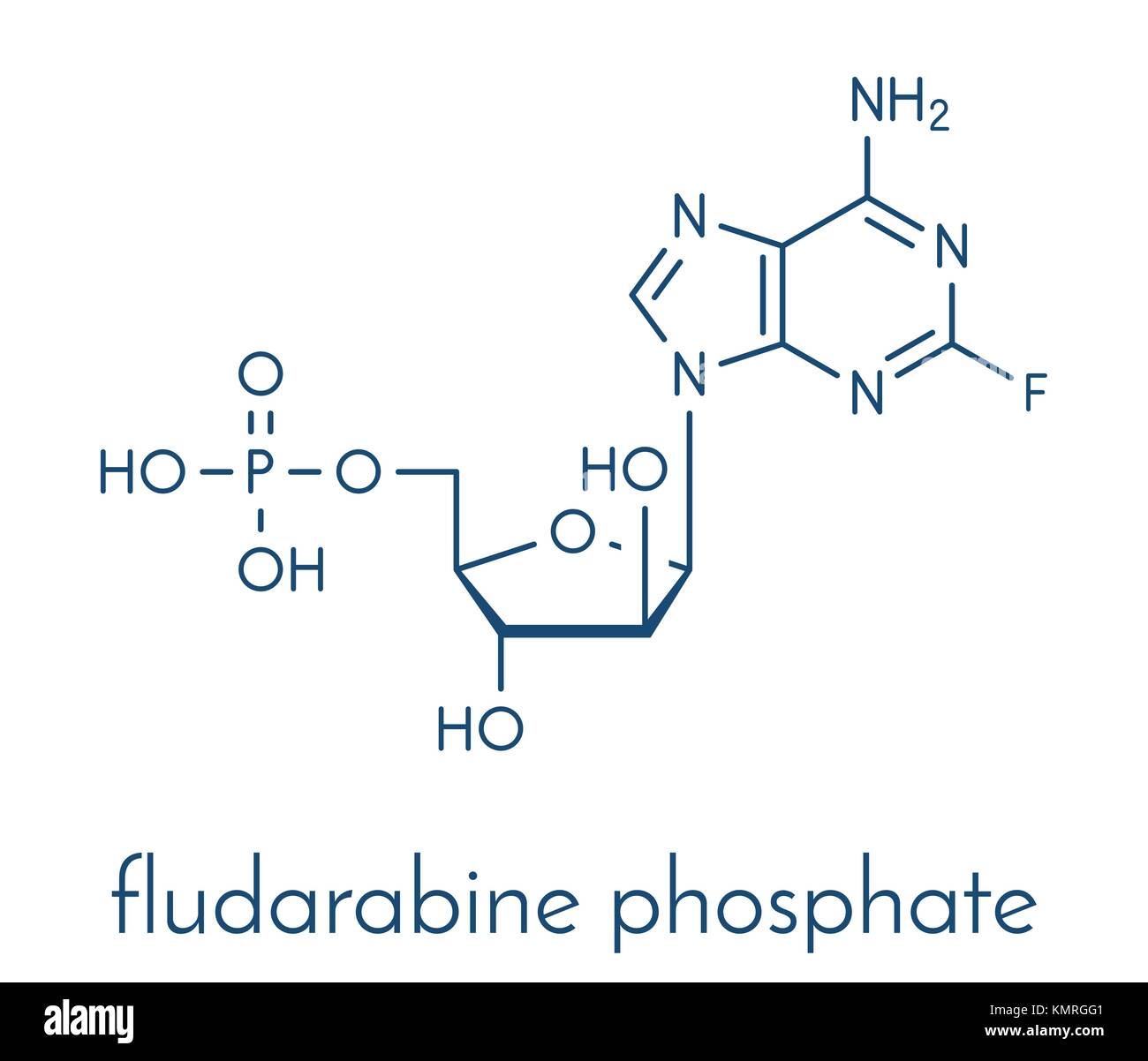 Fludarabine phosphate blood cancer drug molecule. Skeletal formula ...