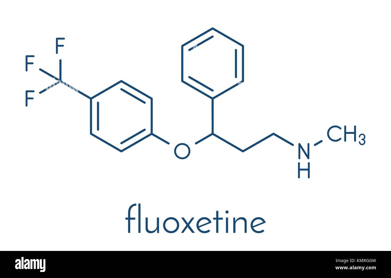 Fluoxetine antidepressant drug (SSRI class) molecule. Skeletal formula ...