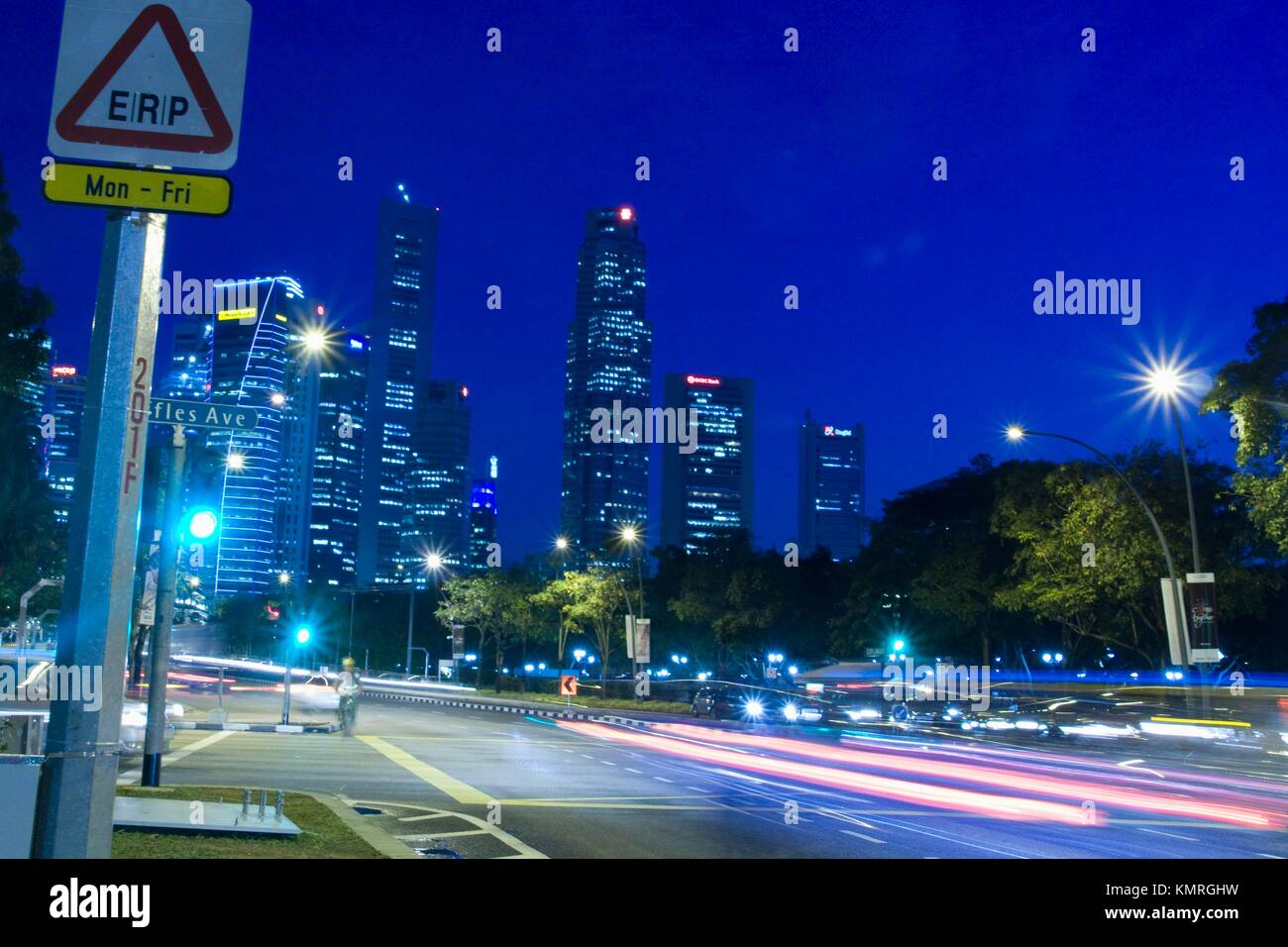 Raffles Avenue, at dusk, Singapore, Asia Stock Photo - Alamy