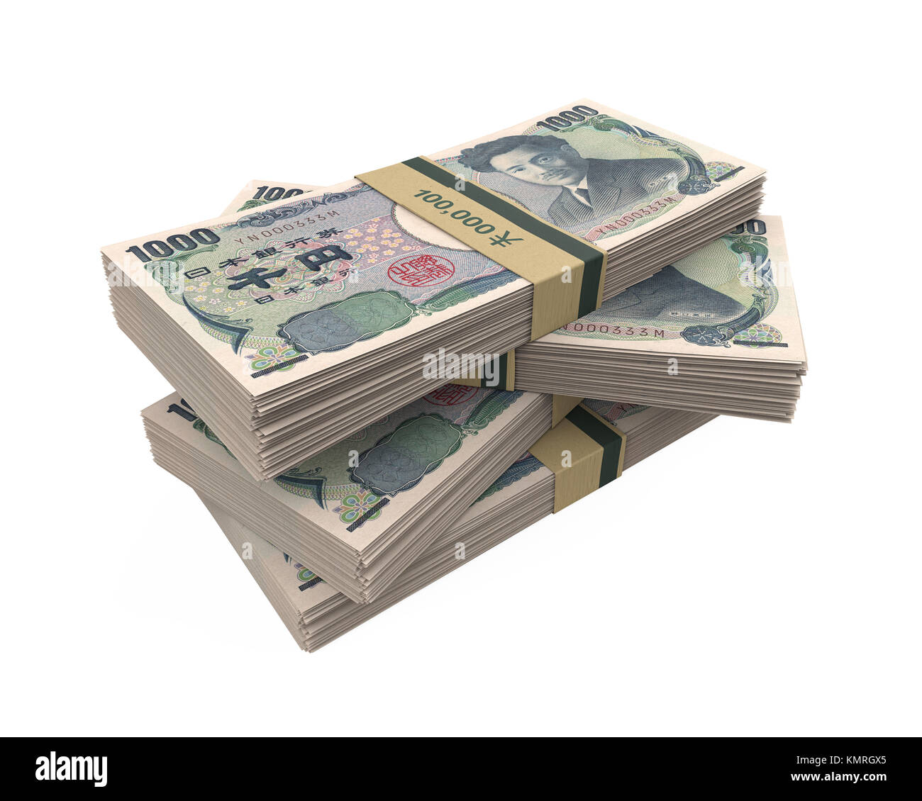 Stacks of 1000 Japanese Yen Isolated Stock Photo - Alamy
