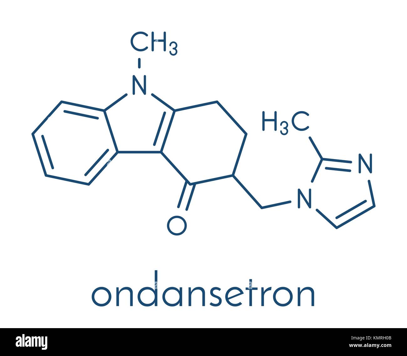 Ondansetron nausea and vomiting treatment drug molecule. Skeletal ...