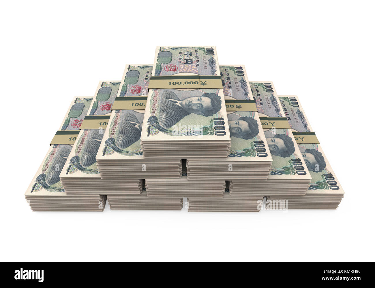 Stacks of 1000 Japanese Yen Isolated Stock Photo - Alamy