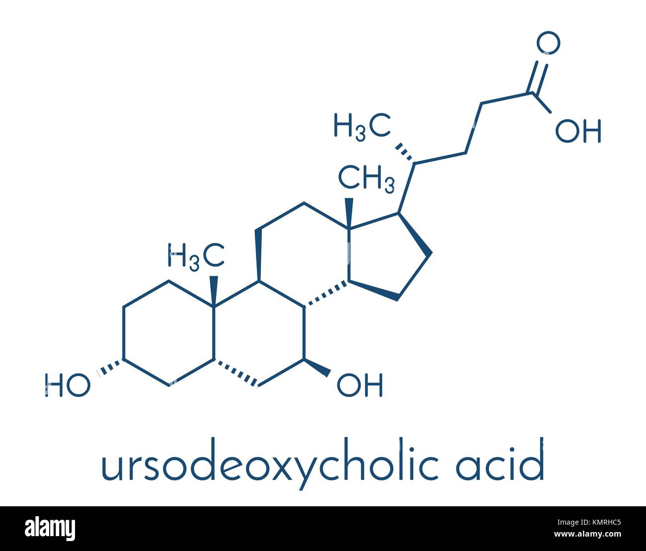 Ursodiol (ursodeoxycholic acid, UDCA) gallstone treatment drug molecule ...