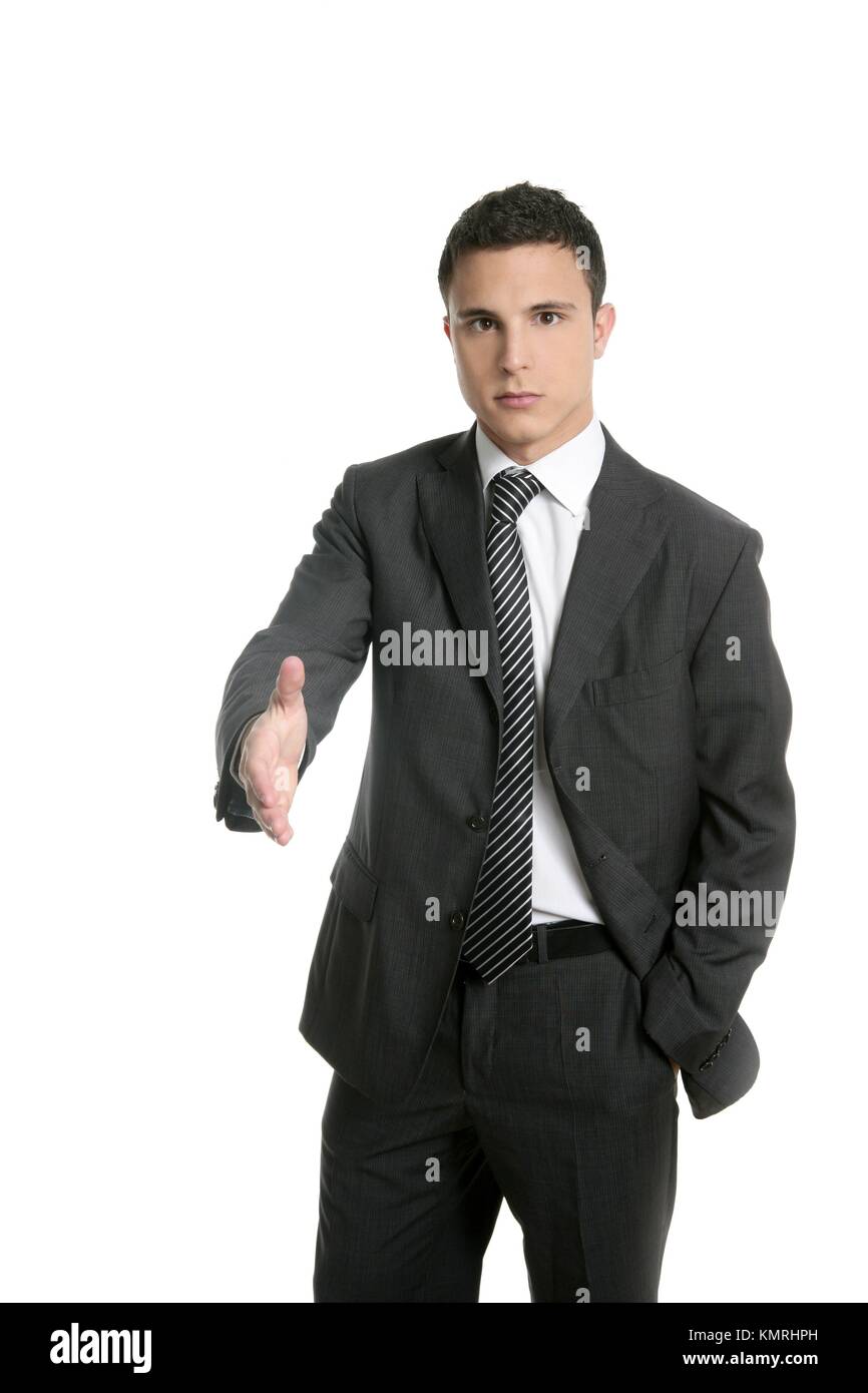Businessman giving hand facing to camera, isolated on white Stock Photo ...