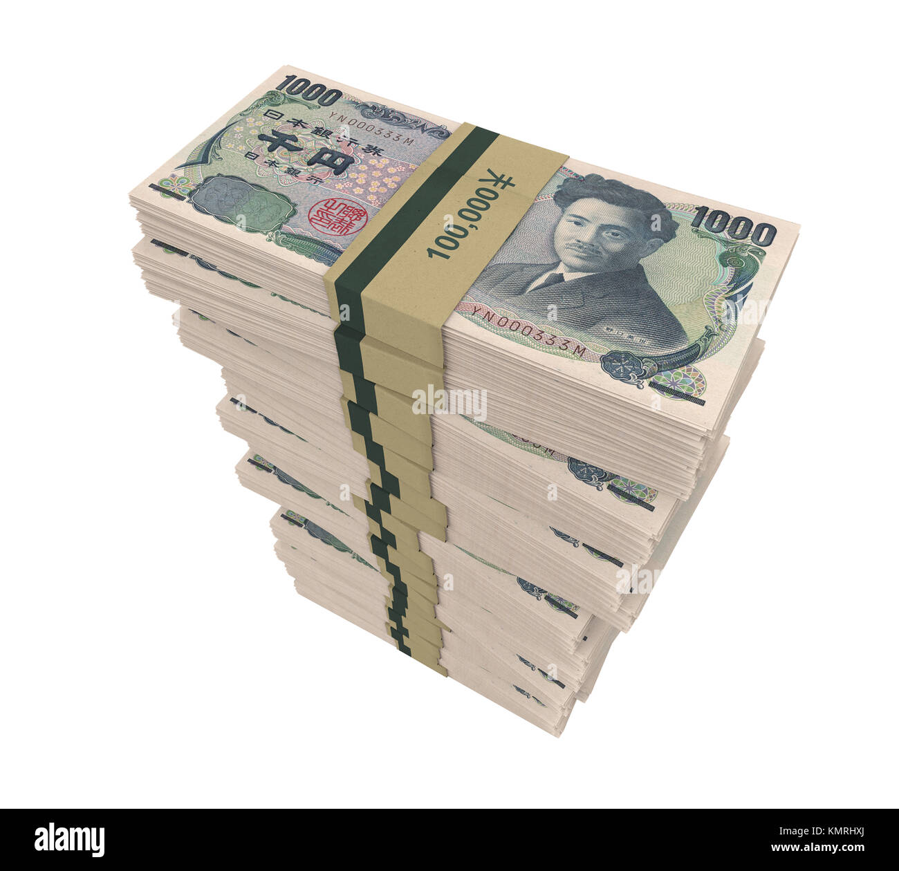 Stacks of 1000 Japanese Yen Isolated Stock Photo - Alamy