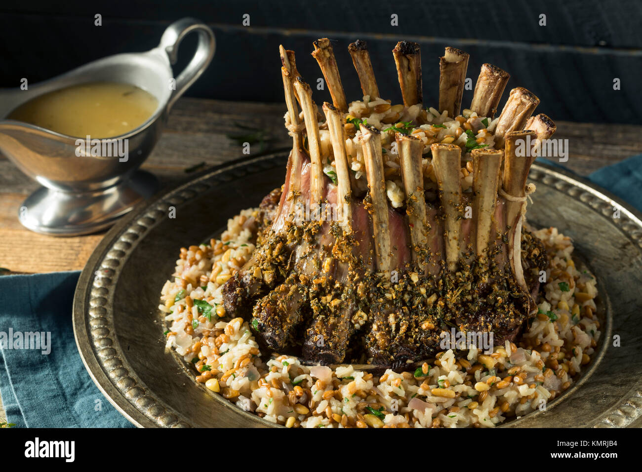 Homemade Gourmet Crown of Lamb with Rice Pilaf Stock Photo - Alamy