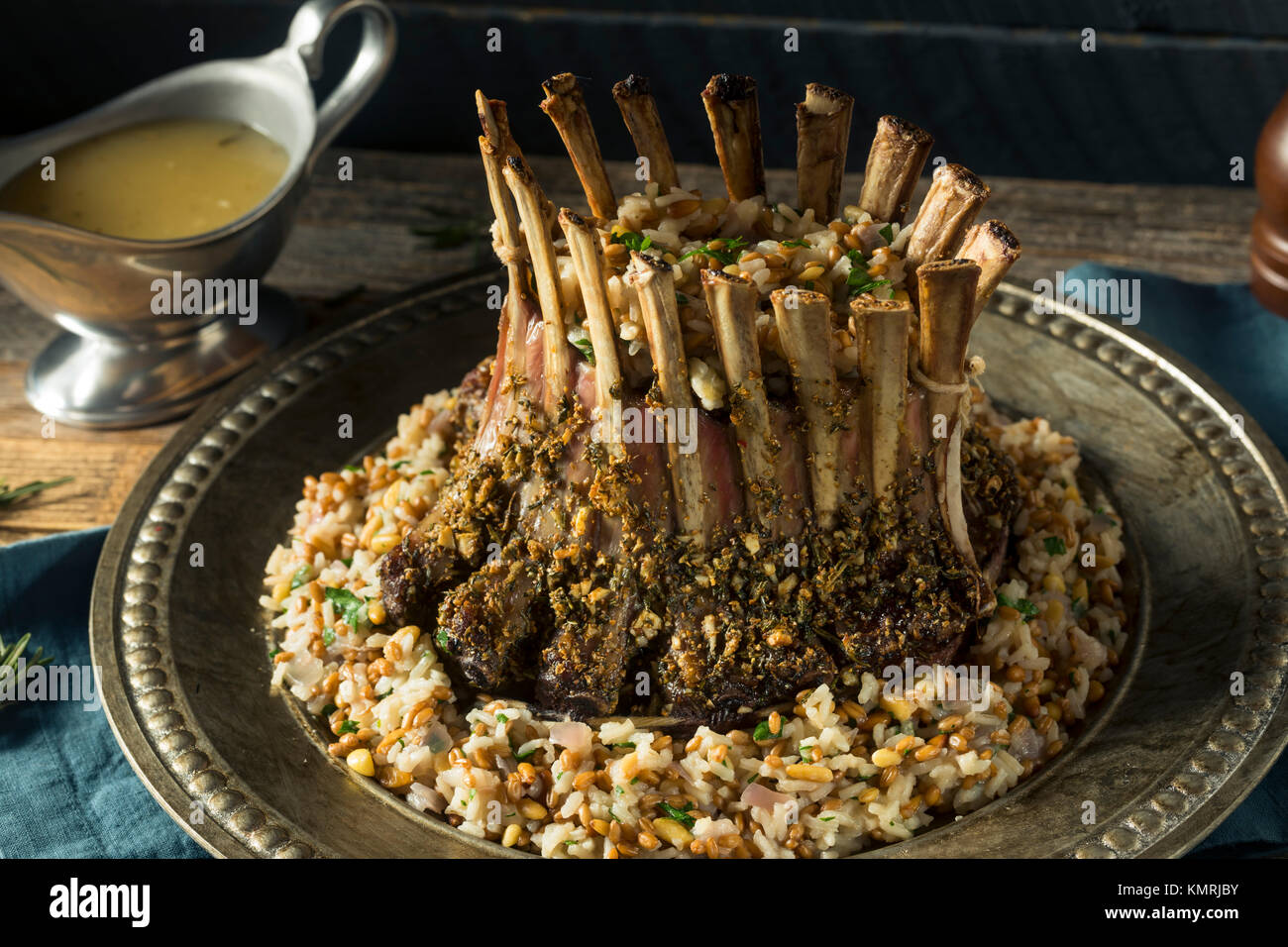 Homemade Gourmet Crown of Lamb with Rice Pilaf Stock Photo - Alamy