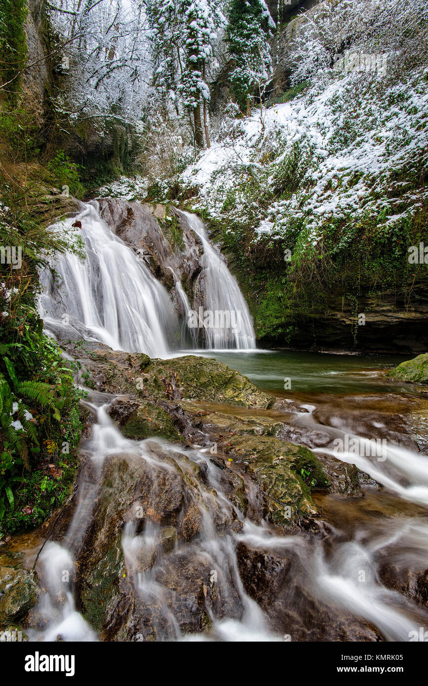 Scenic view of the impressive waterfall created when the French ...