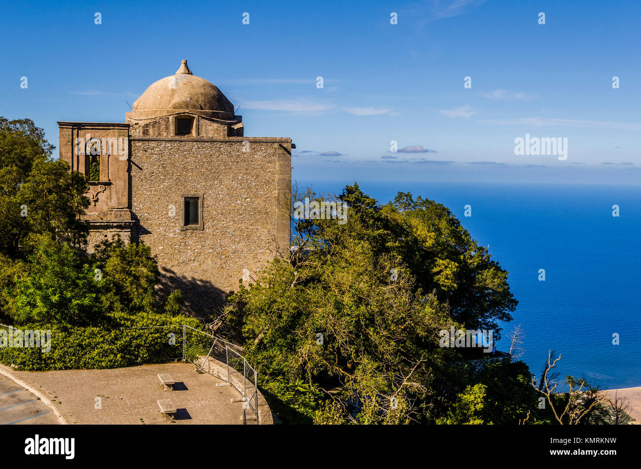 Panoramic view of a church and mediterranean background in the city of ...