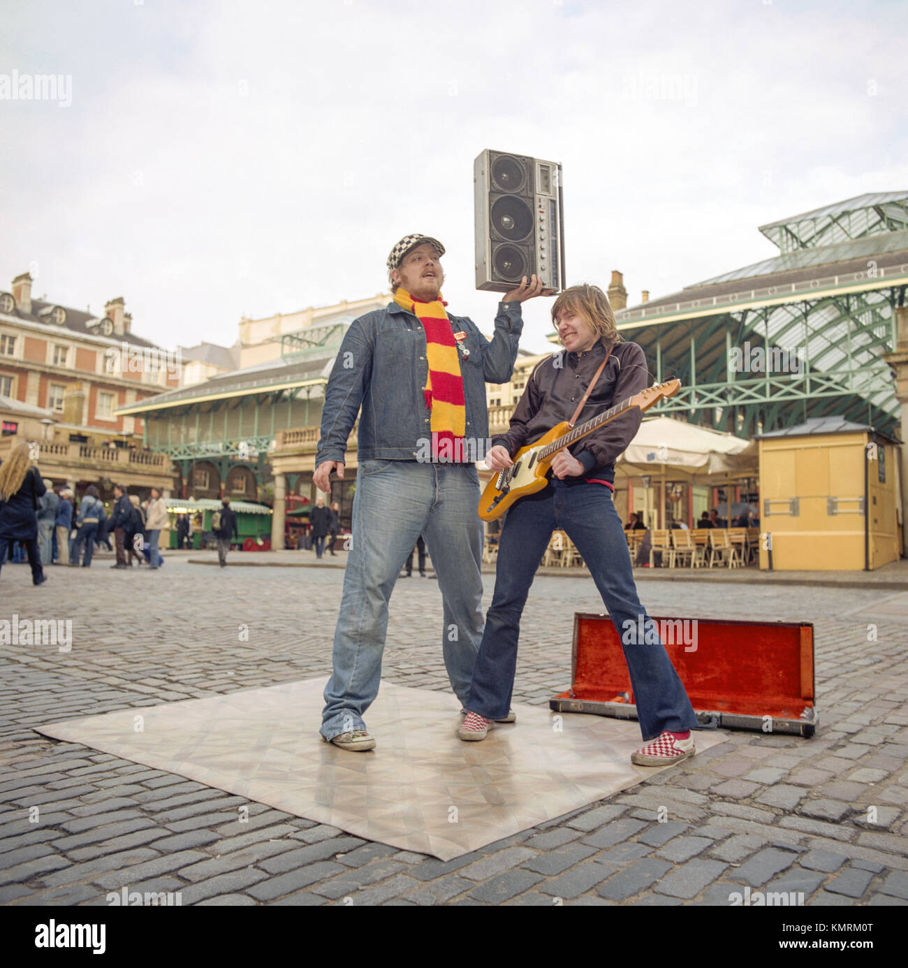 Junior Senior a pop duo from Denmark, photographed busking in Covent ...