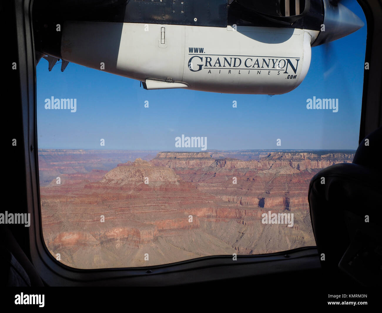 Looking out of a plane of the Grand Canyon Airlines during a ...
