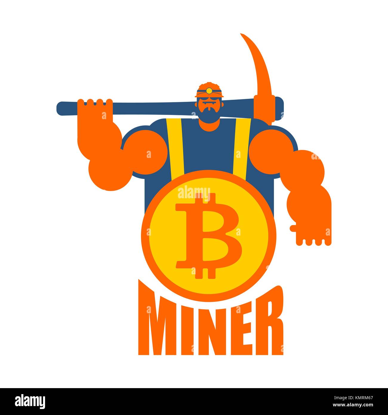 Miner logo. Mining Bitcoin Crypto Currencies. Worker with pickaxe. Vector illustration Stock ...
