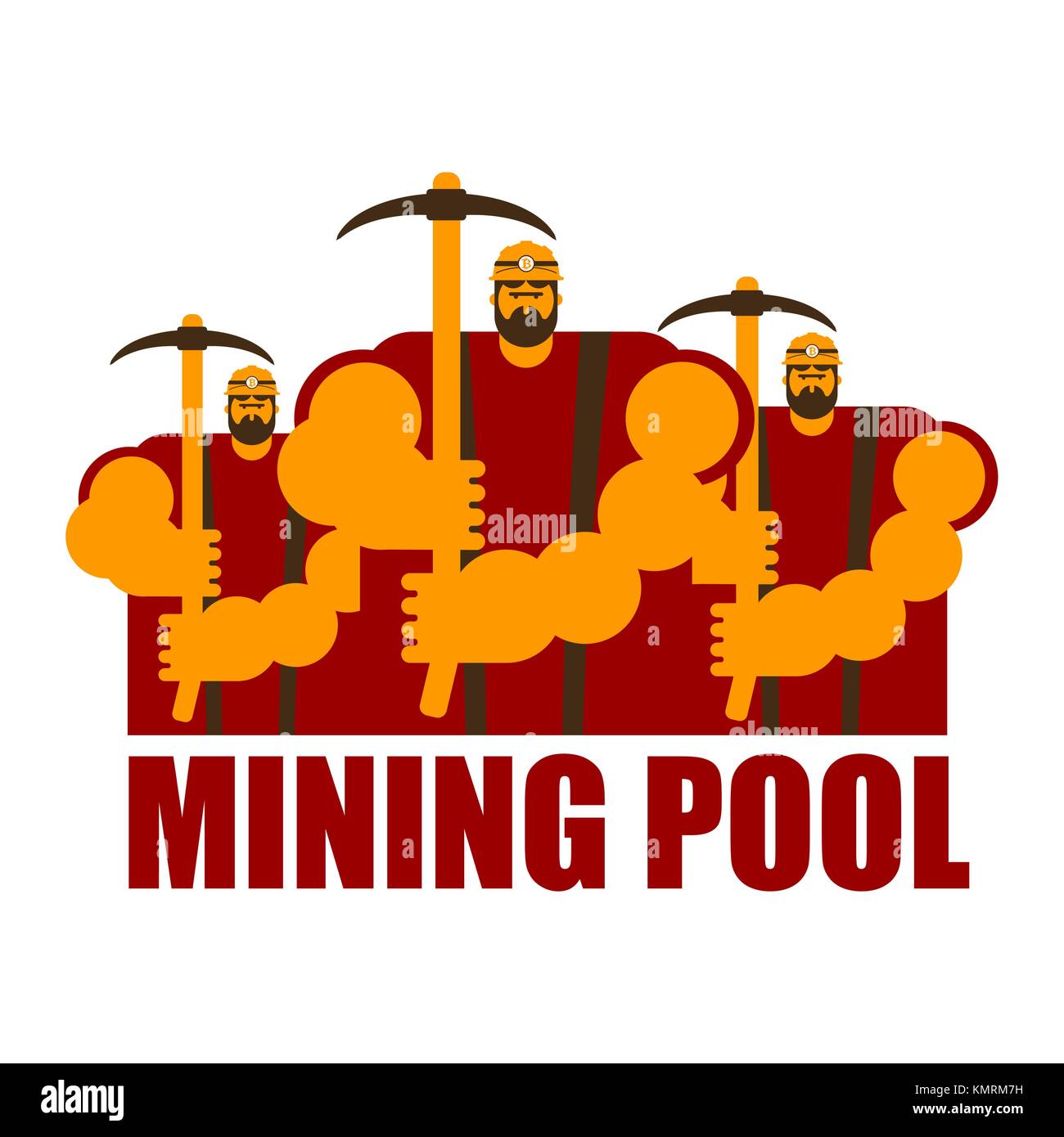 Mining pool logo. Extraction of Bitcoin Crypto Currencies. Worker with ...