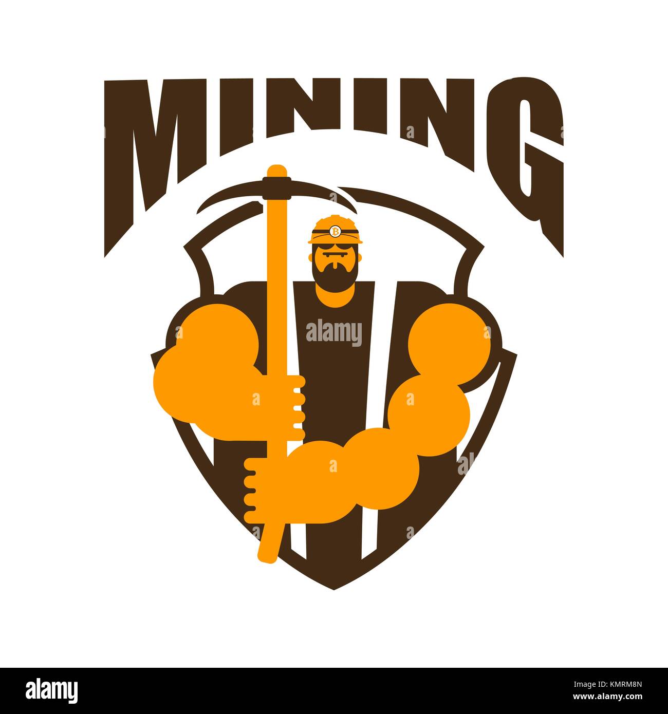 Miner logo. Mining Bitcoin Crypto Currencies. Worker with pickaxe ...
