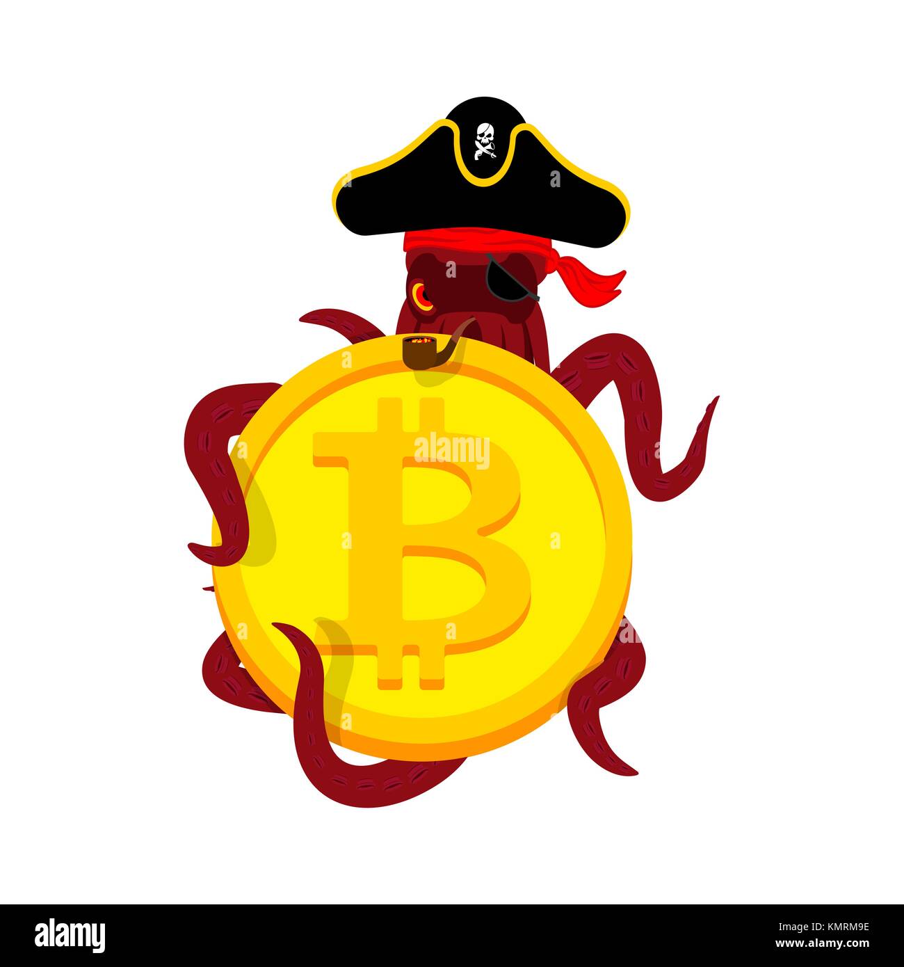 Octopus Web Pirate and bitcoin. Hacker. Thief and crypto currency ...