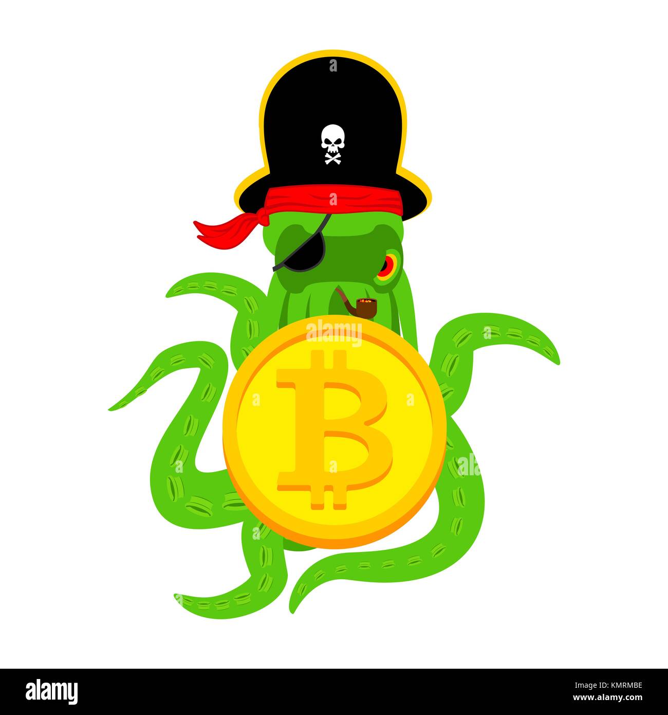 Octopus Web Pirate and bitcoin. Hacker. Thief and crypto currency ...