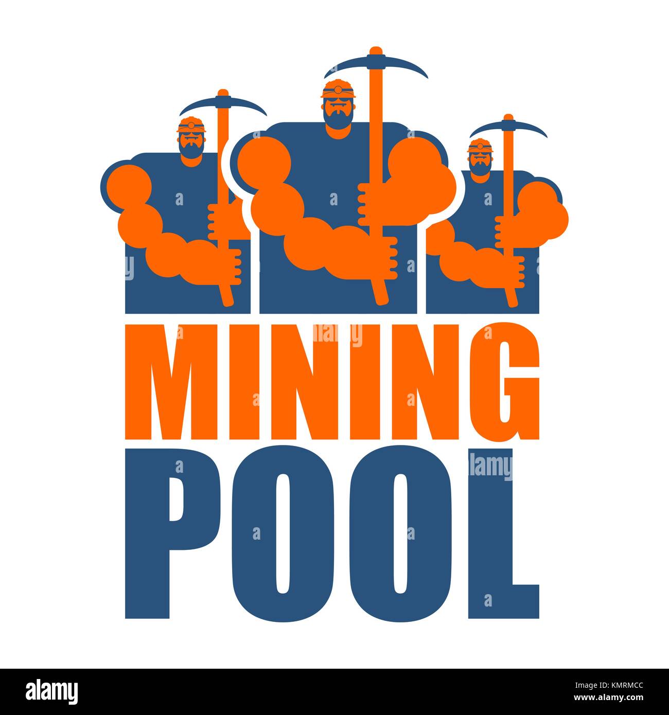 Mining pool logo. Extraction of Bitcoin Crypto Currencies. Worker with ...