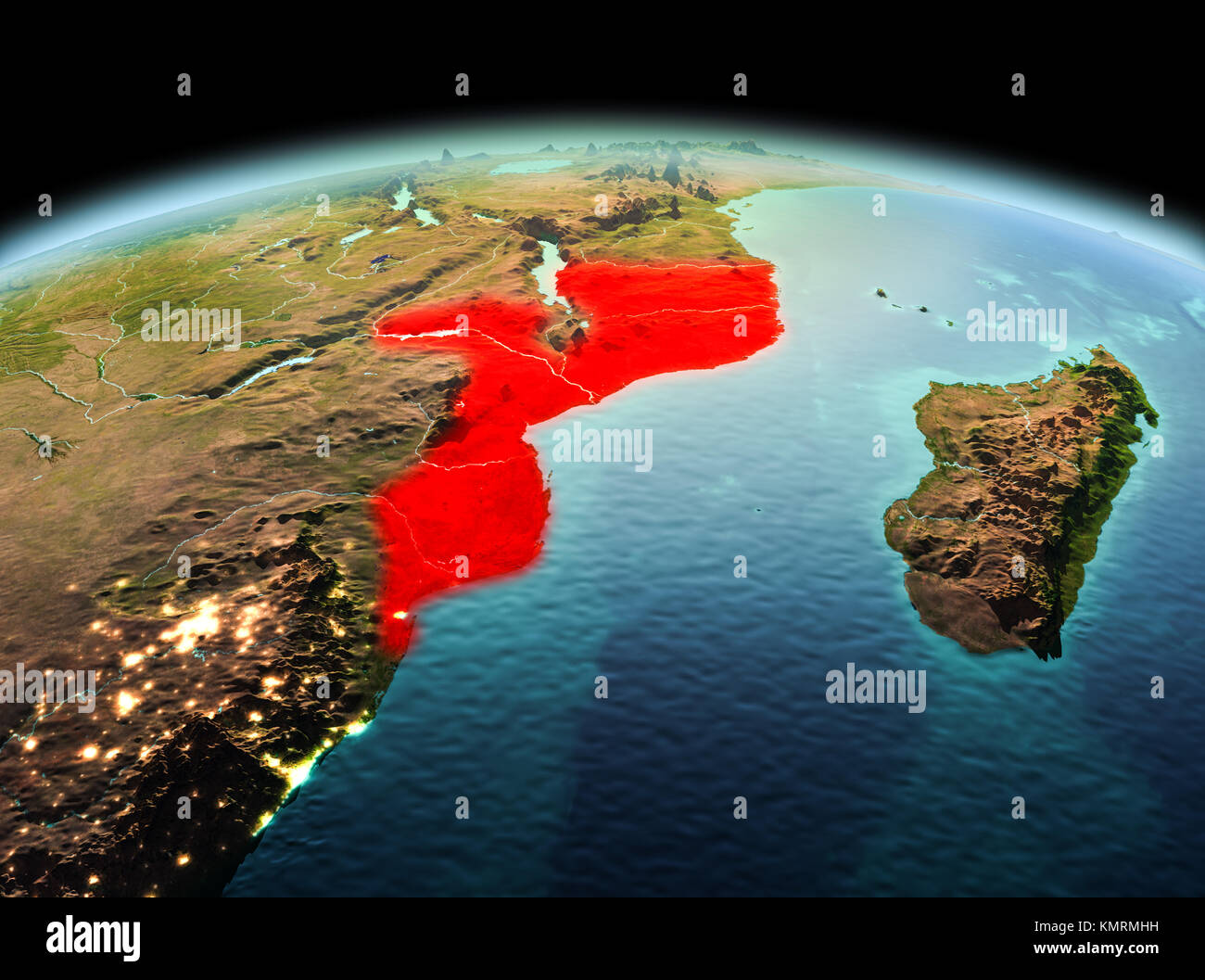 Highlighted satellite image of mozambique hi-res stock photography and ...