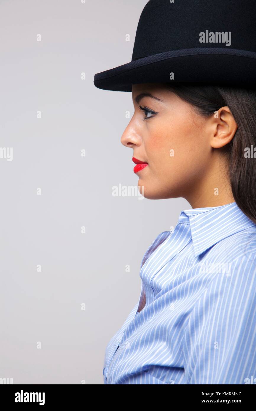 Woman with bowler hat hi-res stock photography and images - Alamy