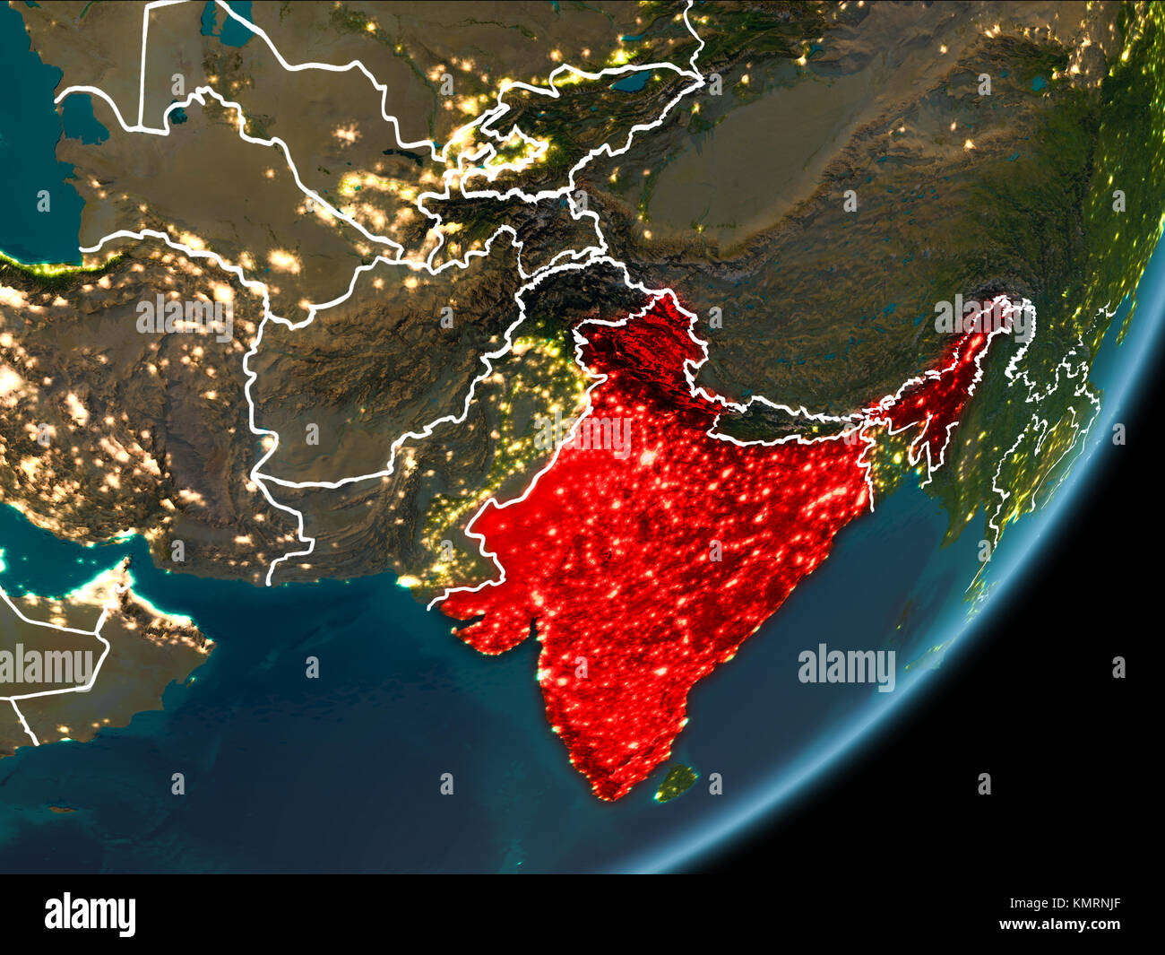 India as seen from Earth’s orbit on planet Earth at night highlighted ...