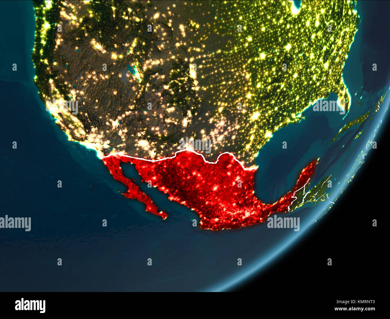 Mexico as seen from Earth’s orbit on planet Earth at night highlighted ...