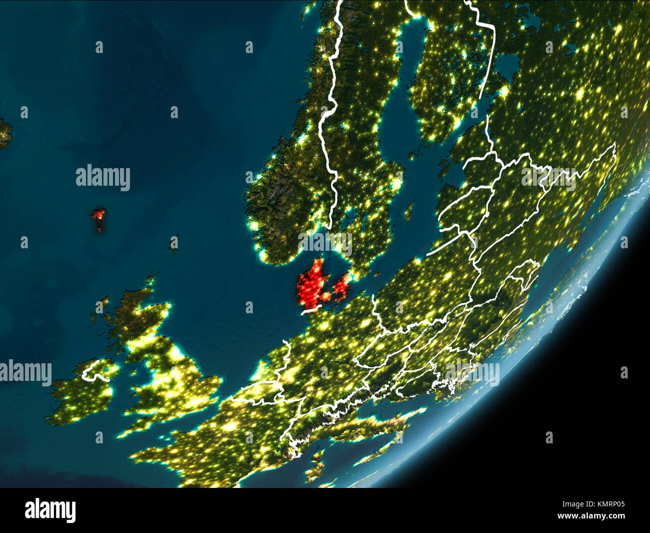 Denmark map from space night hi-res stock photography and images - Alamy