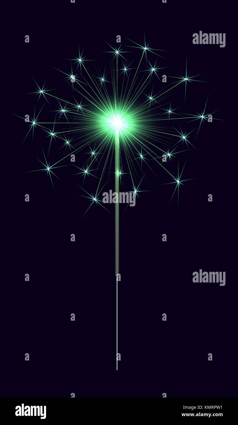 Vector Bengal Sparkler. Bengal Candle with Bright Green Sparkler on the Dark Background Stock ...