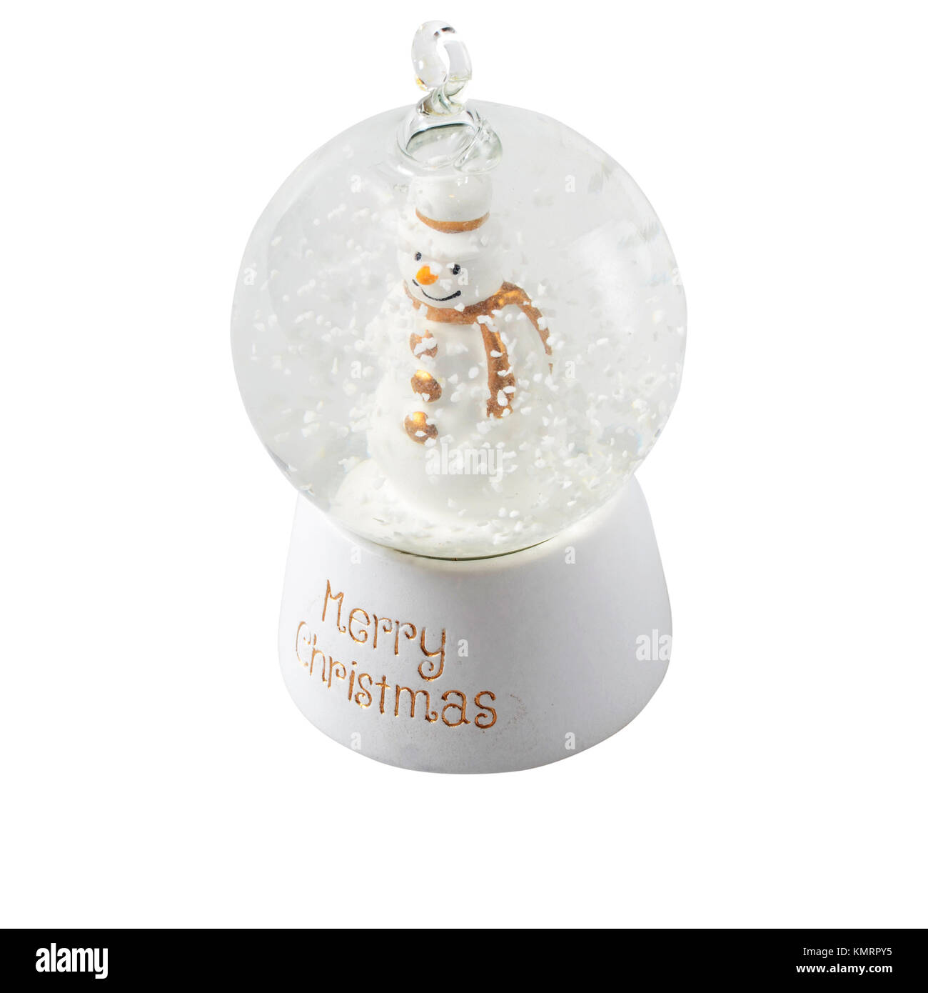Snowman and snowflakes in glass sphere, isolated on white background ...