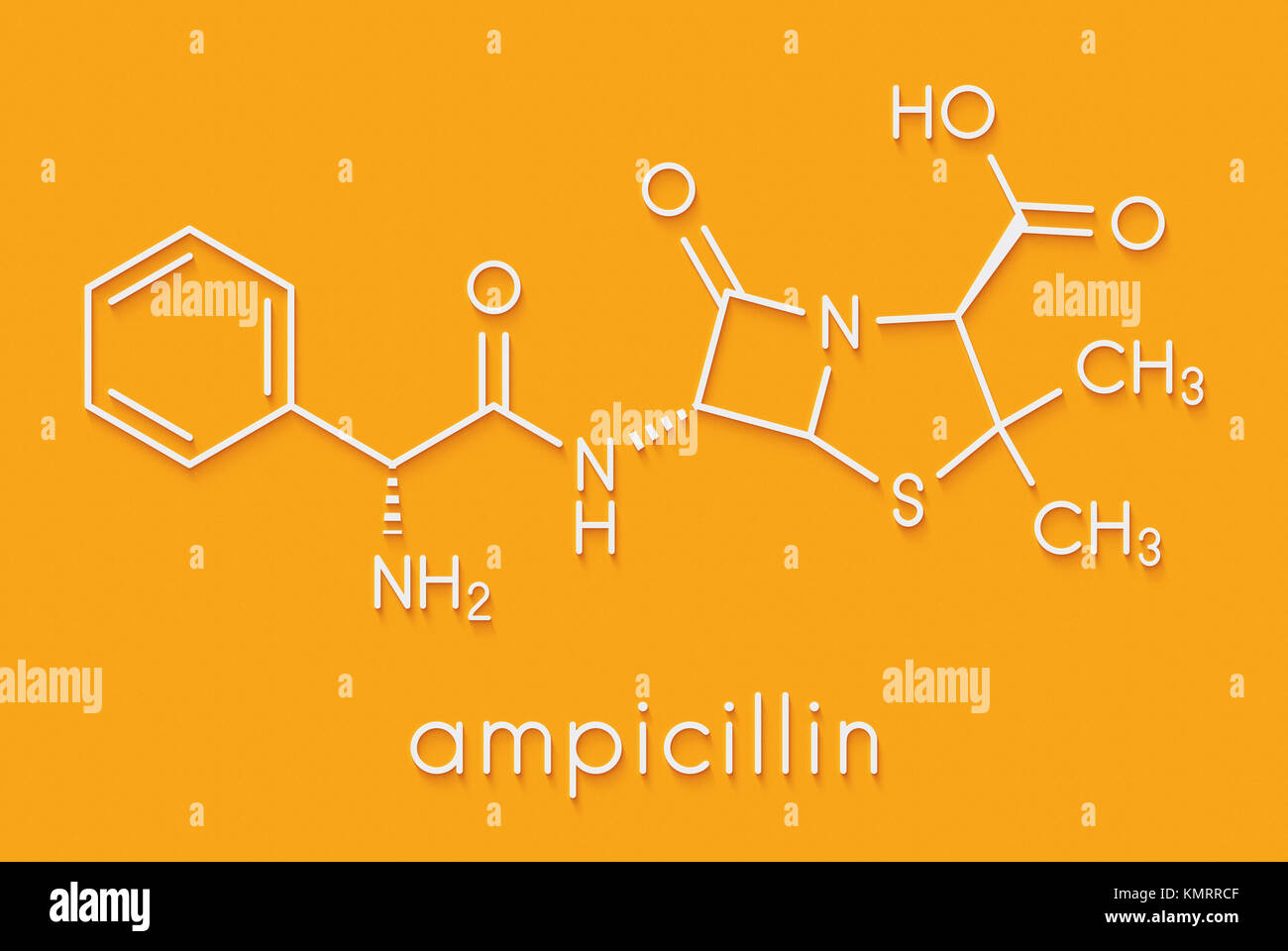 Ampicillin beta-lactam antibiotic drug molecule. Skeletal formula Stock ...