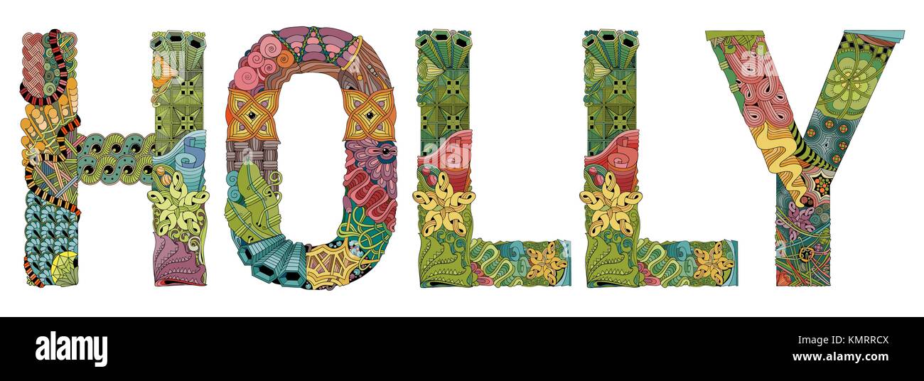 Hand-painted art design. Hand drawn illustration word HOLLY for t-shirt ...