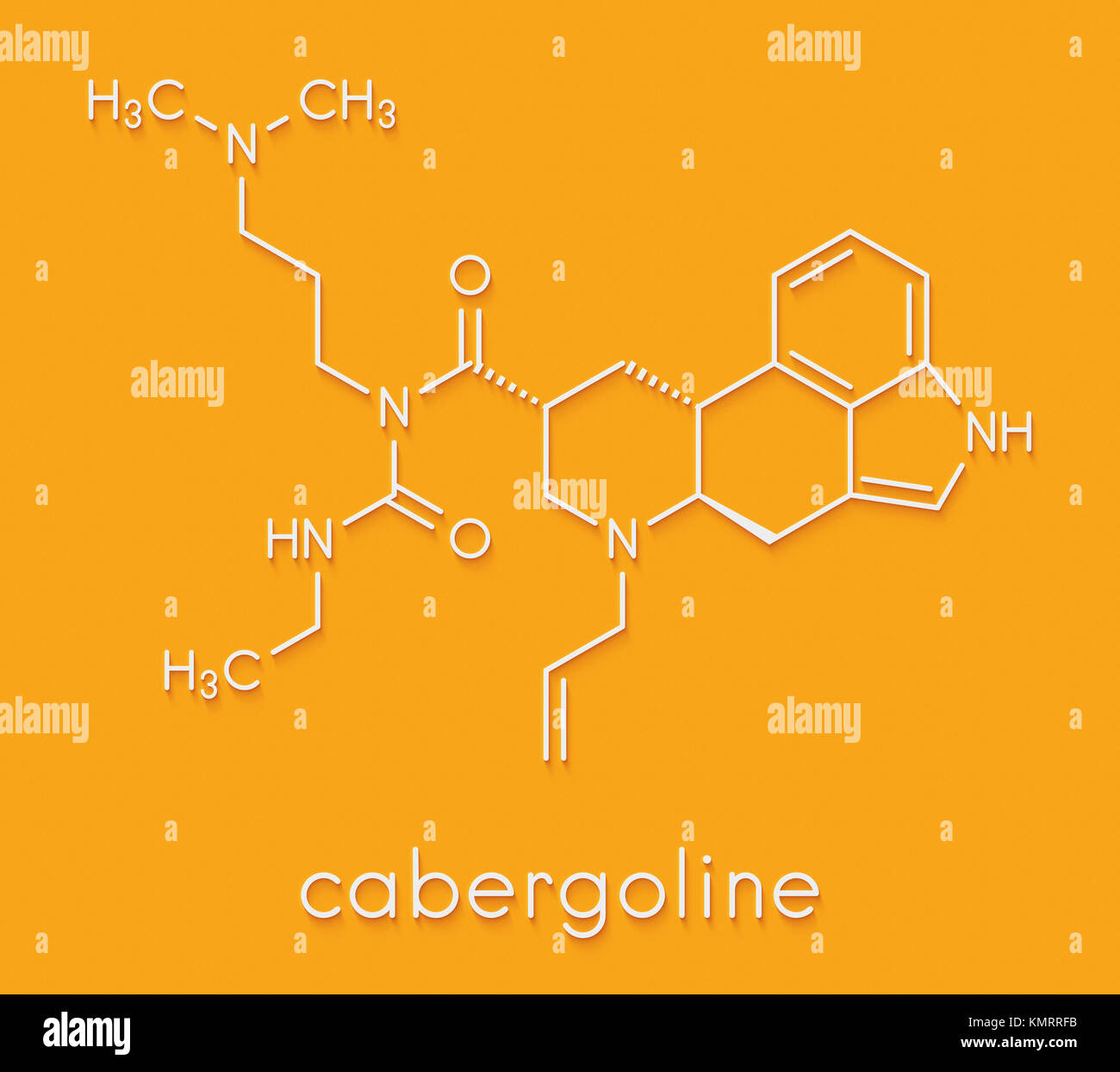Cabergoline drug molecule. Used in Parkinson's disease and other ...