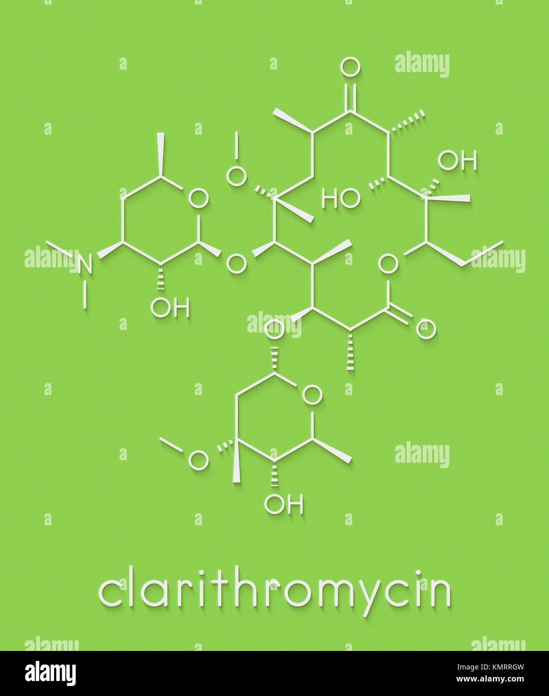 Clarithromycin antibiotic drug (macrolide class) molecule. Skeletal ...