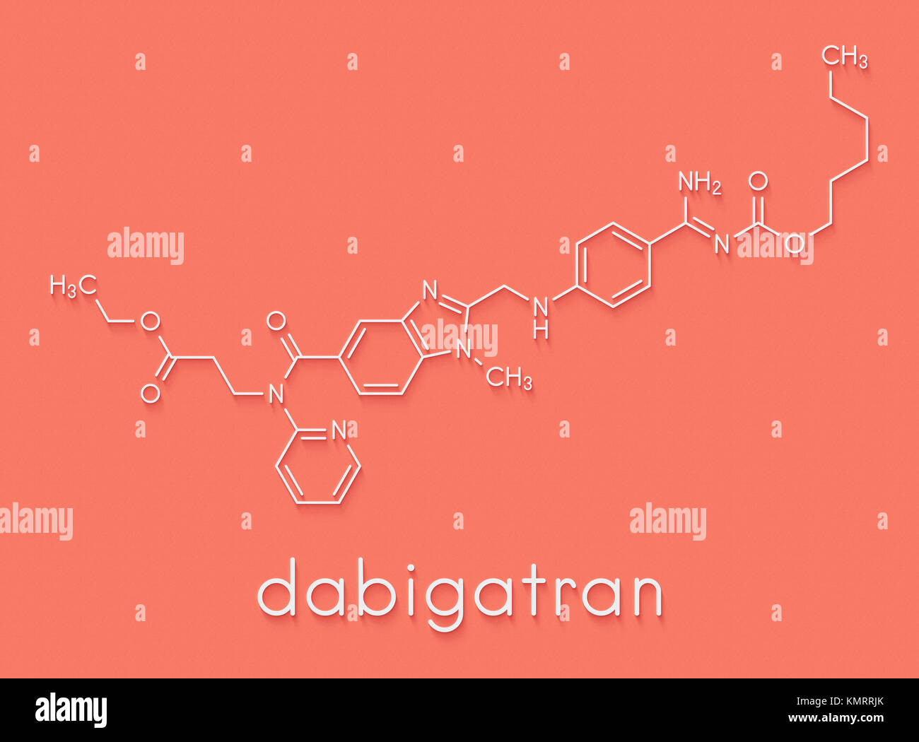 Dabigatran anticoagulant drug (direct thrombin inhibitor) molecule ...