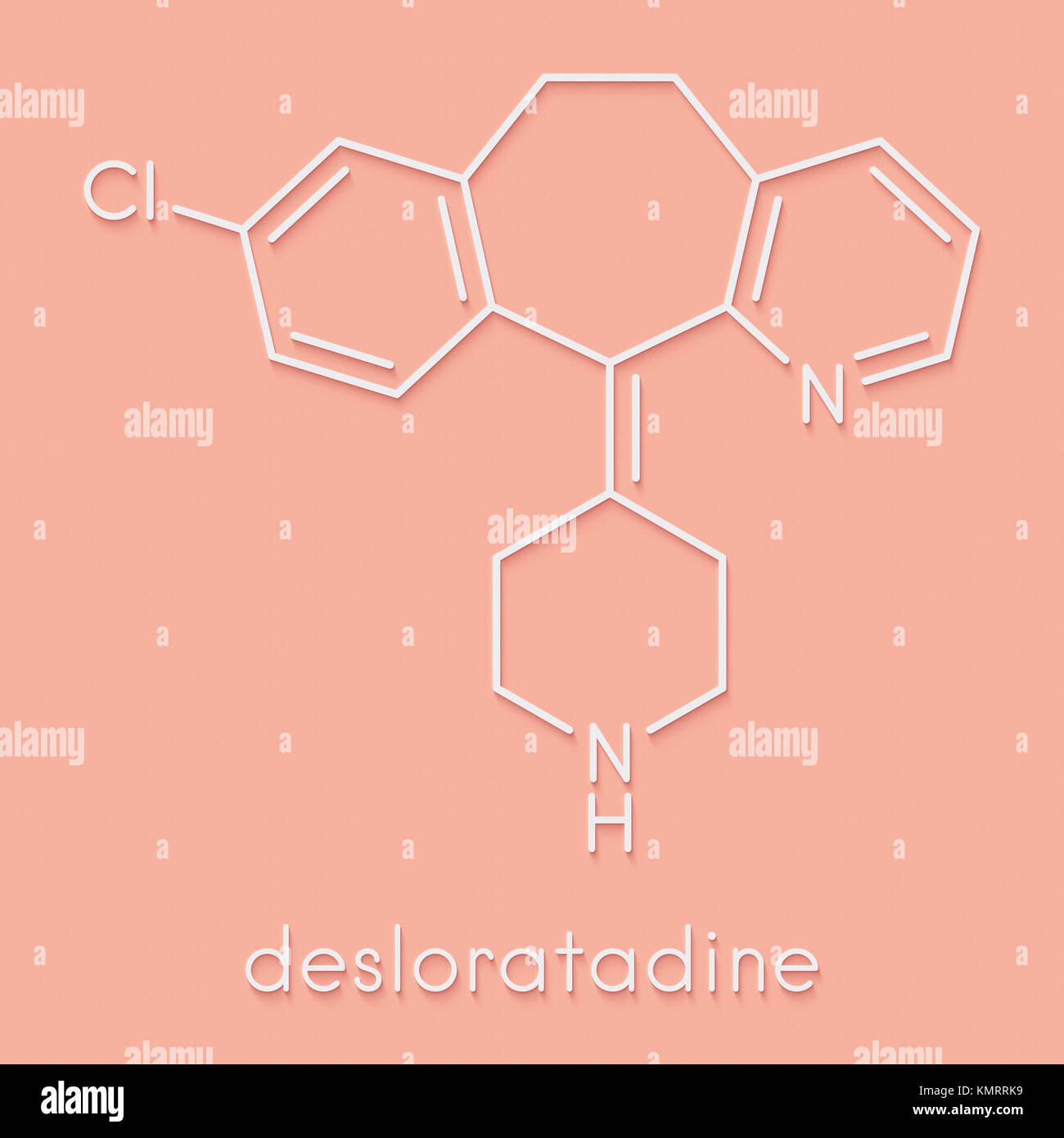 Desloratadine antihistamine drug molecule. Used to treat hay fever ...